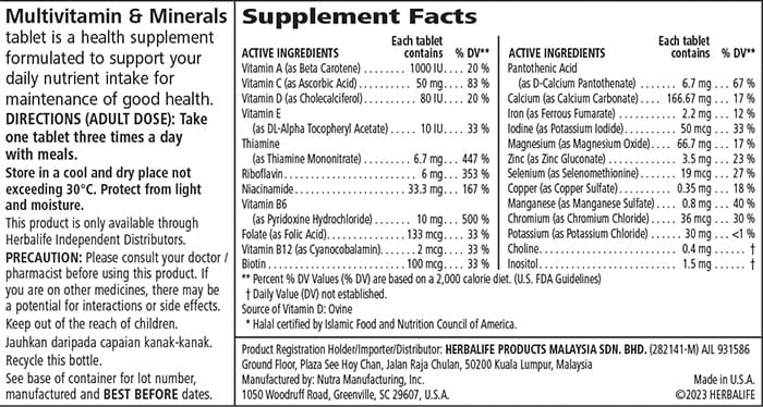 Herbalife Multivitamin & Minerals 90 Tablets - Herbalife Independent ...
